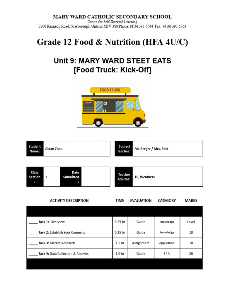 Aidan Zhou HFA 4M1 (Unit Guide) - Food Truck (Kick-Off) | PDF ...