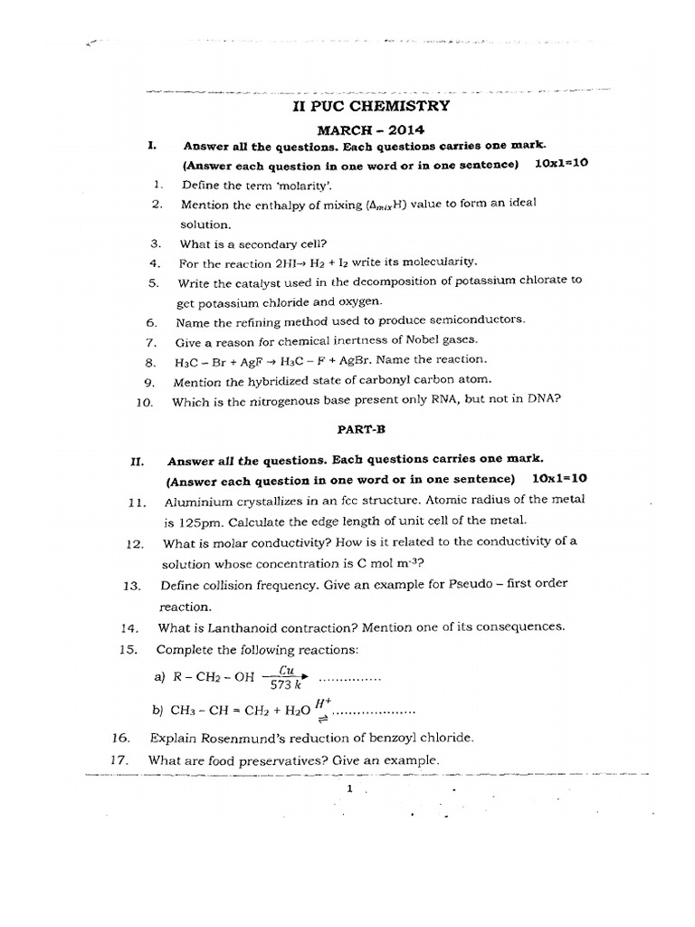 Chemistry Previous Years Question Papers | PDF
