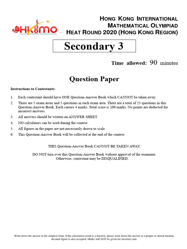 HKIMO 2020 Heat S3 | PDF | Mathematical Objects | Euclidean Geometry