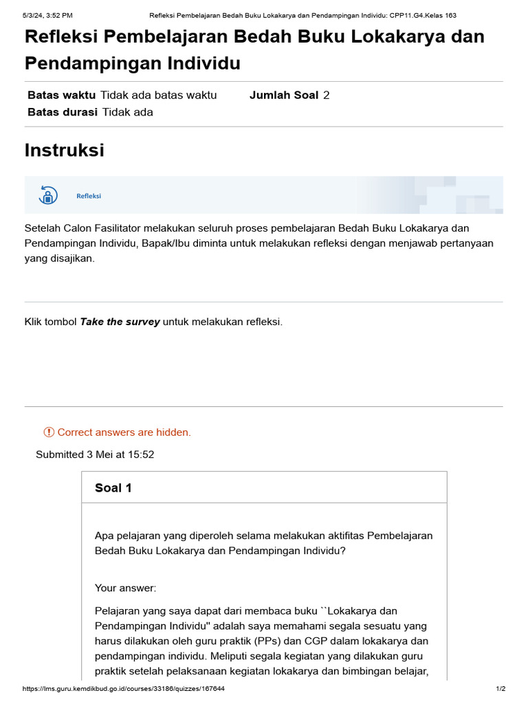 Refleksi Pembelajaran Bedah Buku Lokakarya Dan Pendampingan Individu - CPP11.G4.Kelas 163 | PDF