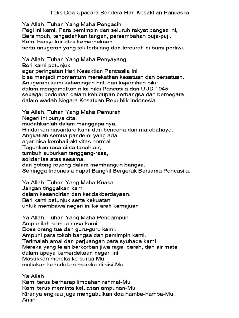 Teks Doa Upacara Kesaktian Pancasila | PDF | Perjalanan | Agama ...