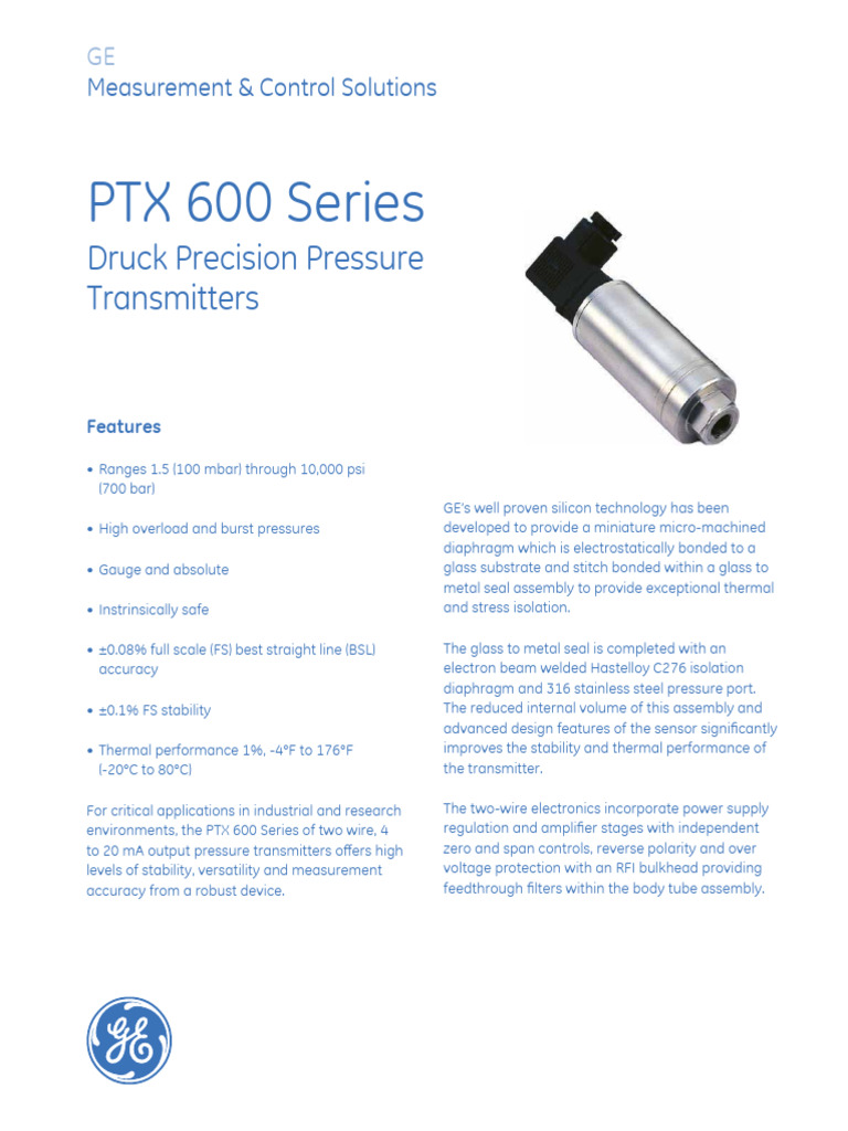 PTX 600 Series Pressure Transmitters | PDF | Pressure Measurement ...