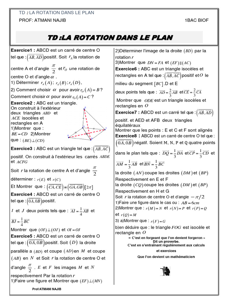 Exercices de Rotation dans le Plan 1BAC | PDF | Triangle | Angle