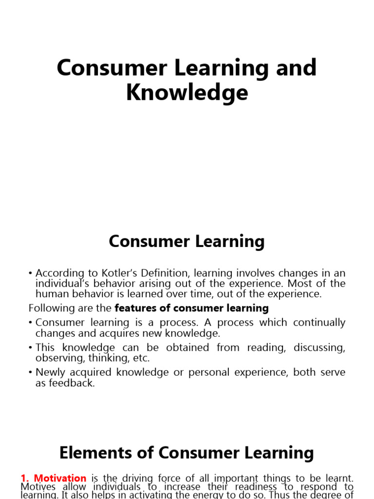 Unit 2 Consumer Learning and Knowledge | PDF | Learning | Motivational
