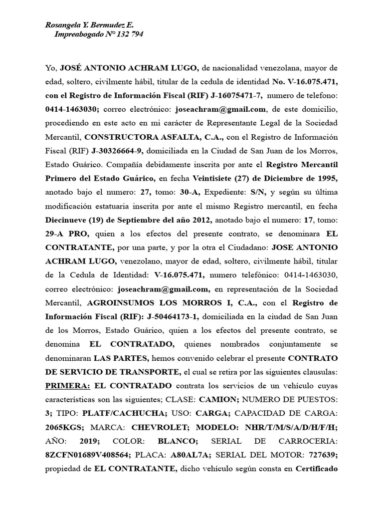 Contrato de Servicio de Transporte | PDF | Transporte