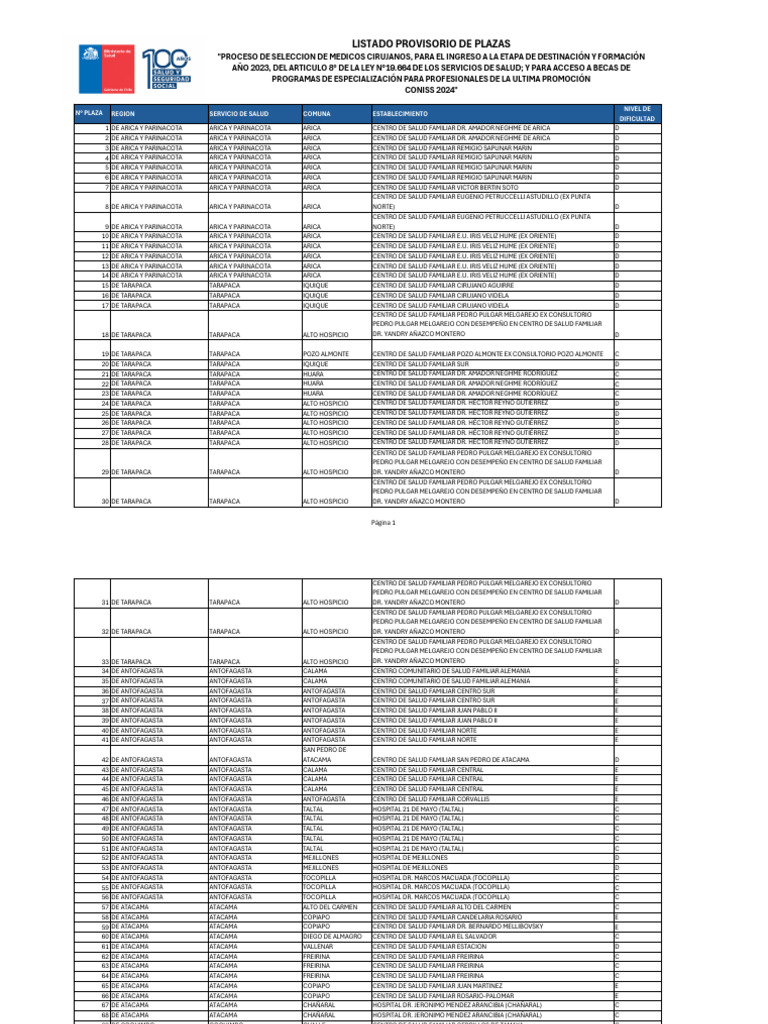 Listado Provisorio de Plazas Coniss 2024 | PDF | Chile | Programas sociales