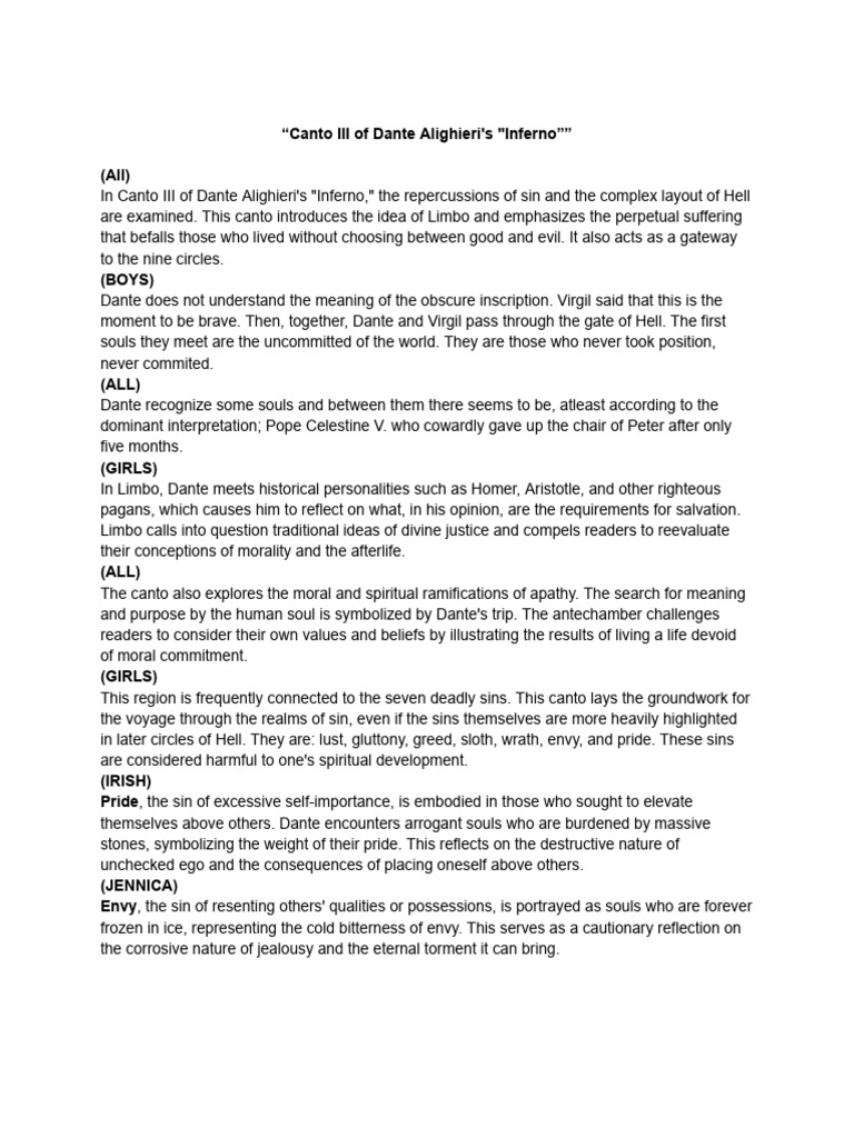 GROUP 4 "Canto III of Dante Alighieri's - Inferno"" | PDF | Seven ...
