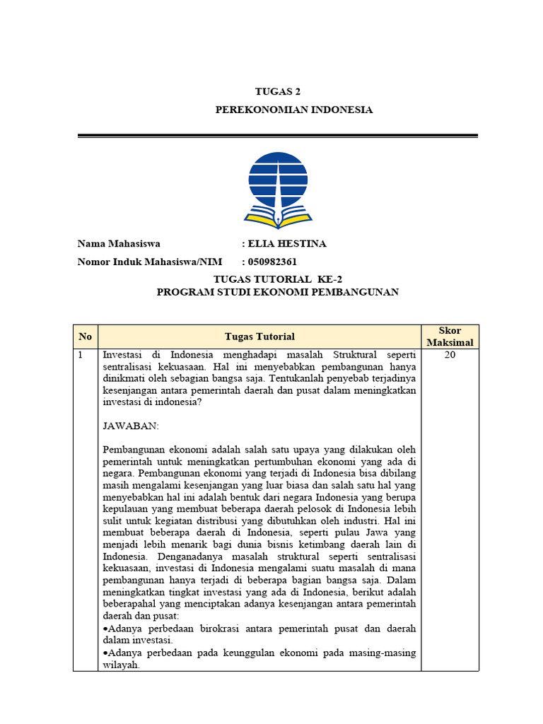 Tugas 2 Perekonomian Indonesia | PDF