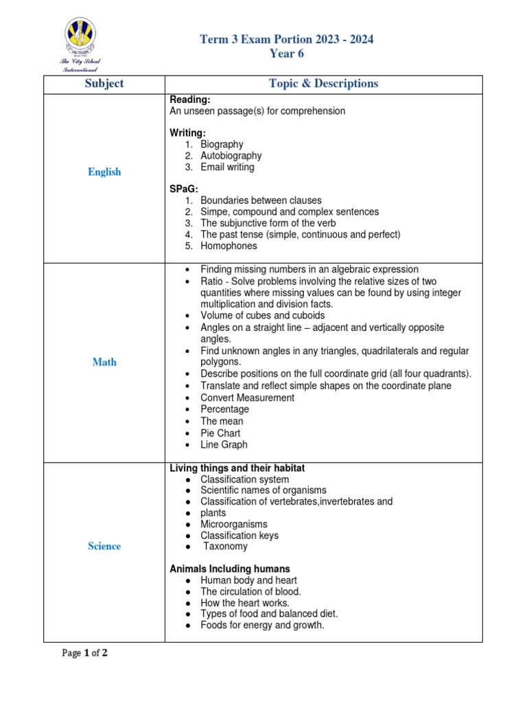 ExamPortion Term3 Year6 2023-2024 | PDF | Grammatical Number | Plural