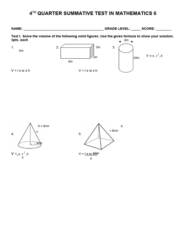 6th Grade Math Summative Test Guide | PDF