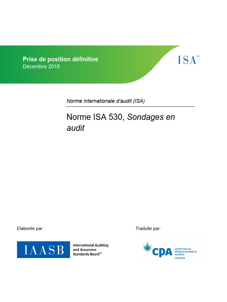 IAASB Prise Position Definitive ISA 530 2018 | PDF | Échantillonnage ...