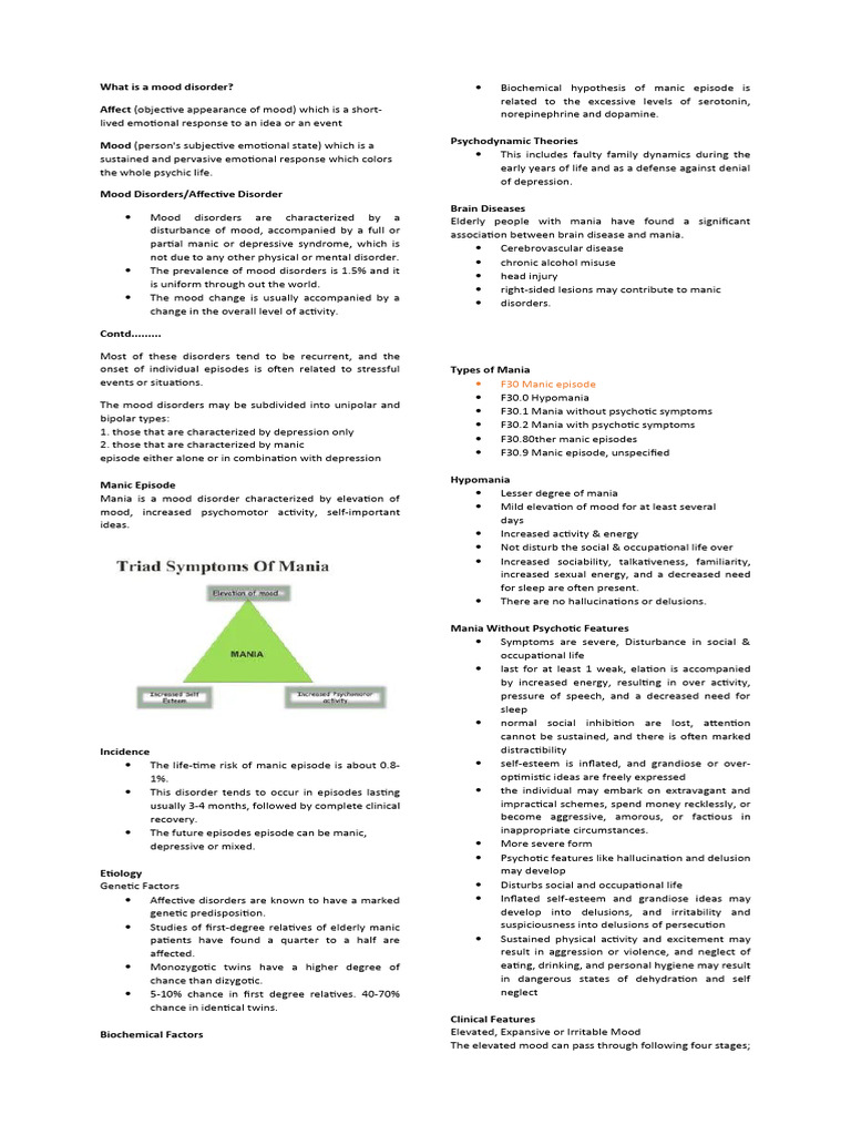 Mood Disorder Reviewer | PDF | Mania | Major Depressive Disorder