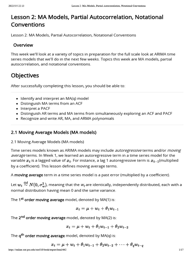 Lesson 2 - MA Models, Partial Autocorrelation, Notational Conventions | PDF | Regression ...