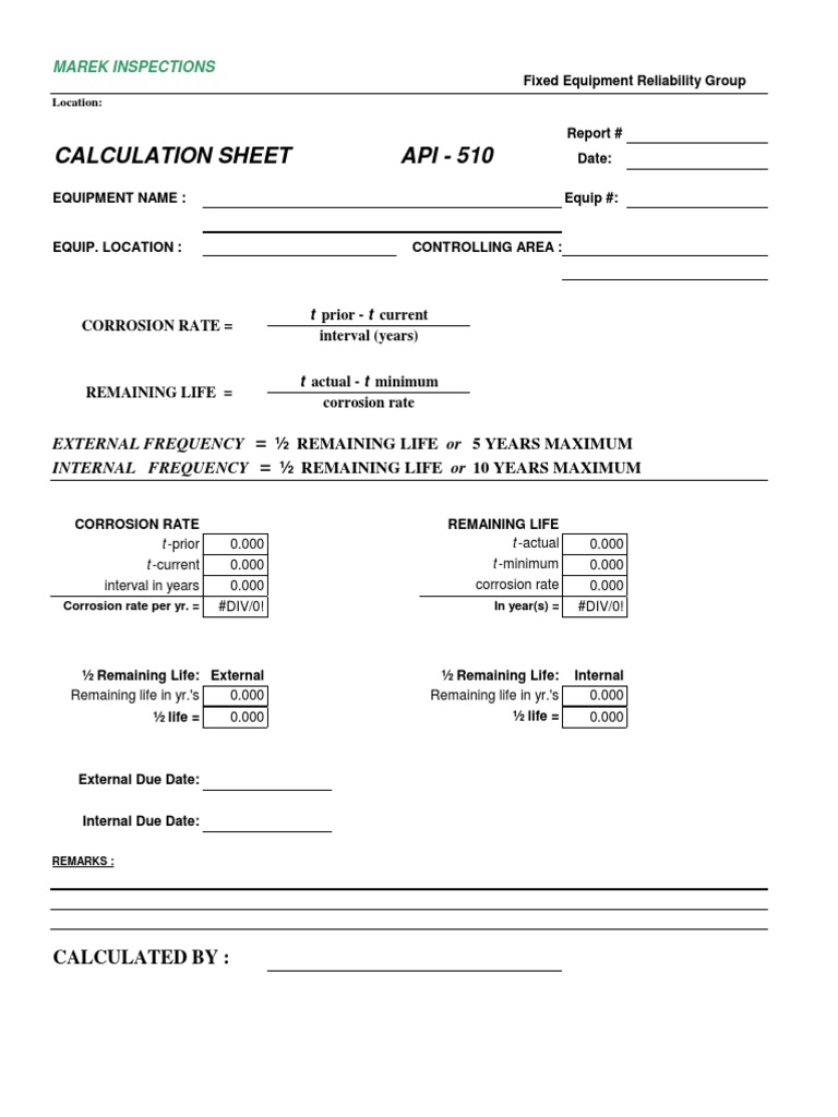 API 510 Spreadsheet To Calculate (Welding Scwi | PDF | Technology ...