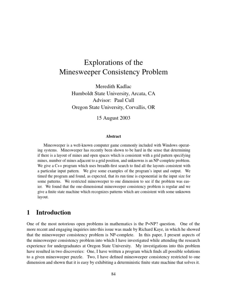 Exploring Minesweeper Consistency Problem Download Free Pdf Computational Complexity Theory