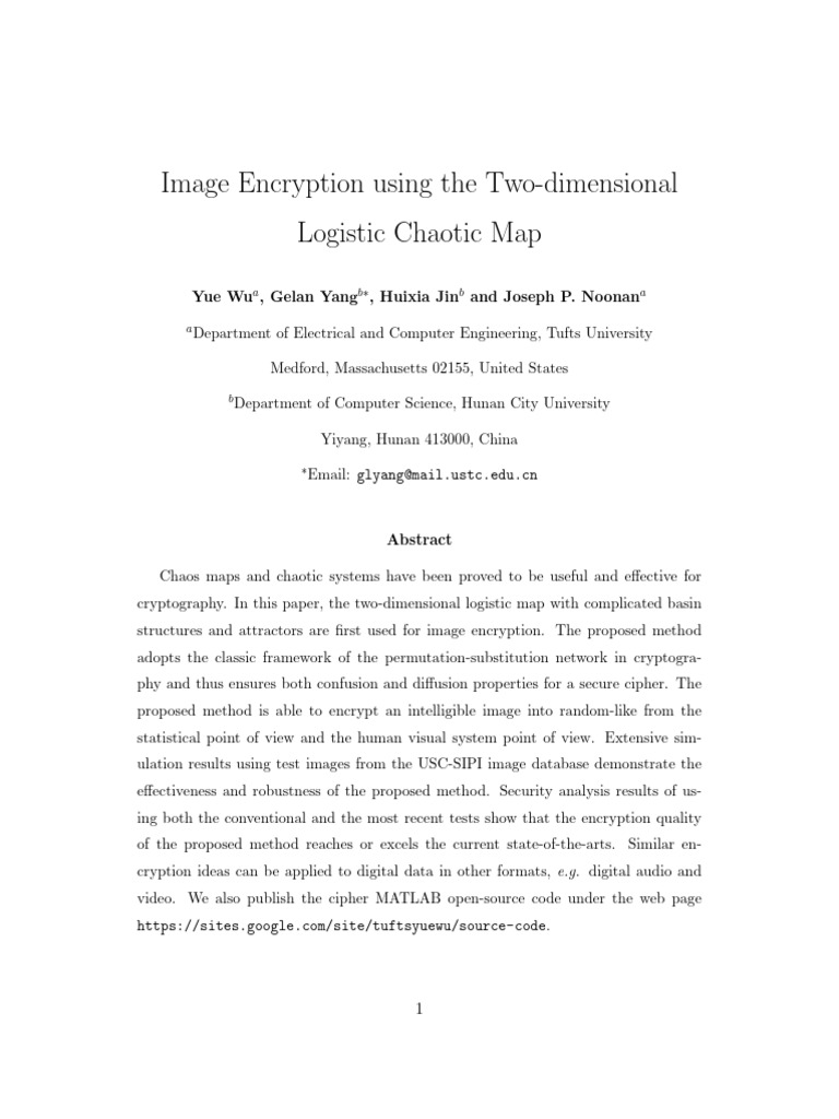 Image Encryption Using The Two Dimensional Pdf Cryptography Chaos Theory 9958
