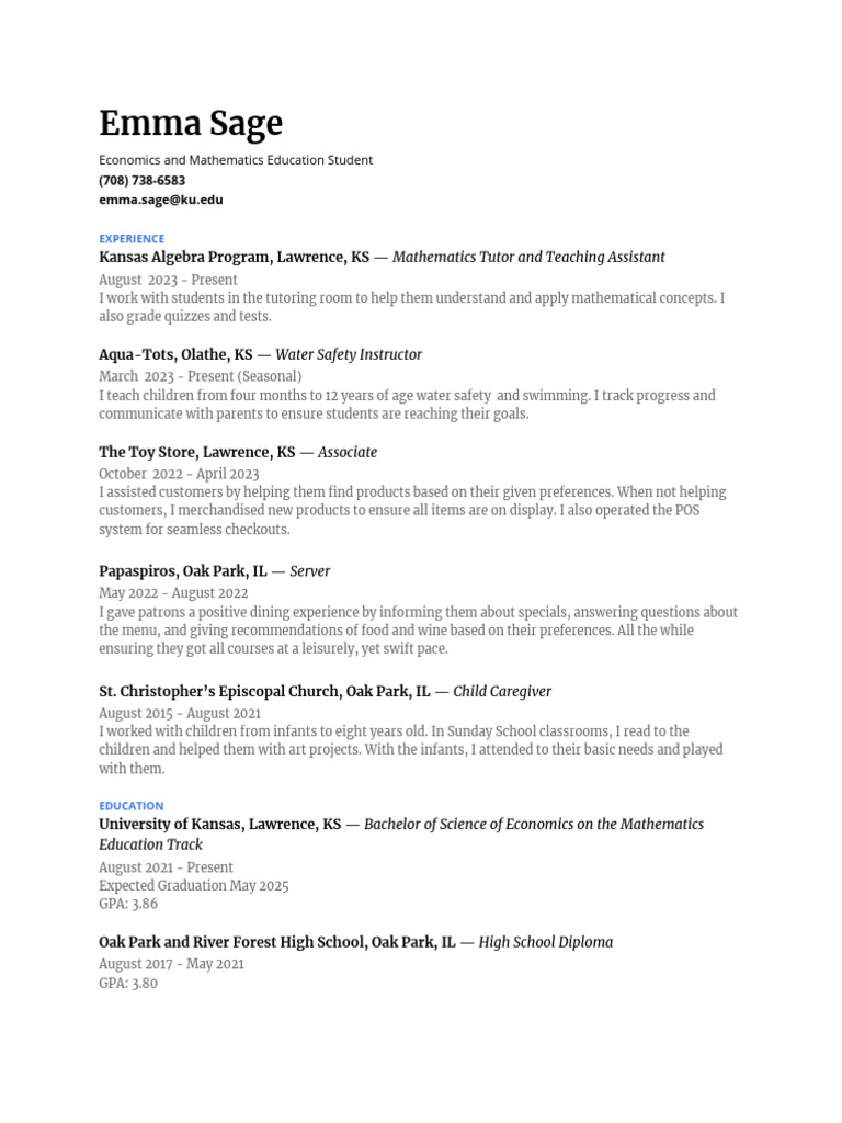 emma sage resume february 2024 | PDF