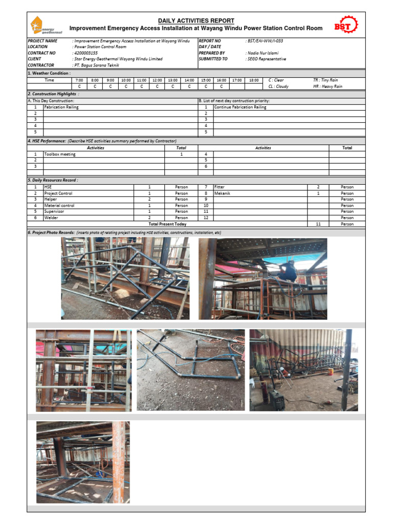 Daily Activities Report Emergency Access Installation | PDF | Building ...