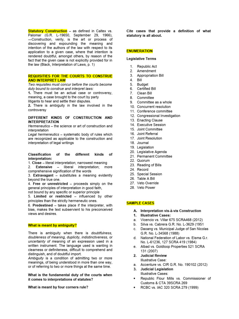 Midterm Review Notes in Statcon | PDF | Statutory Interpretation | Repeal