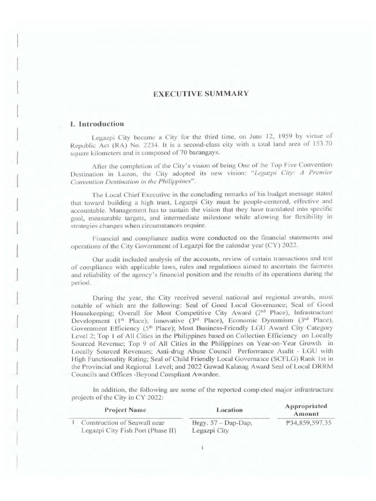 Legazpi City Executive Summary 2022 | PDF Legazpi City Executive Summary 2022 | PDF
