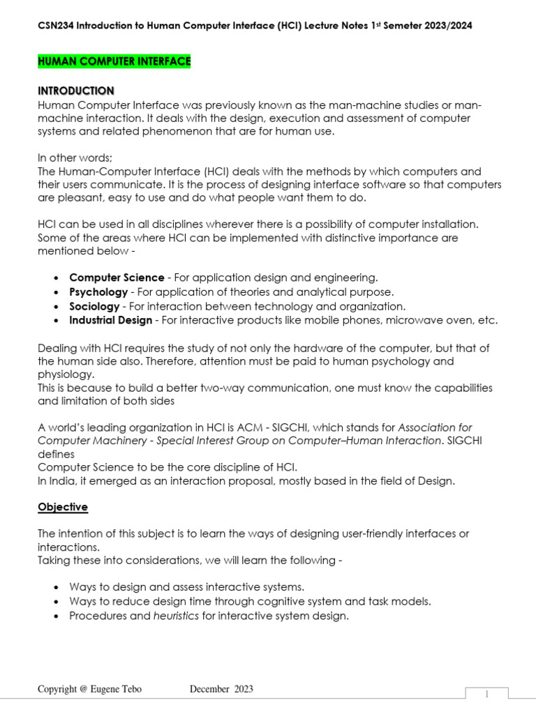 CSN236 Introduction To HCI Notes 2023 - 2024 | Download Free PDF ...