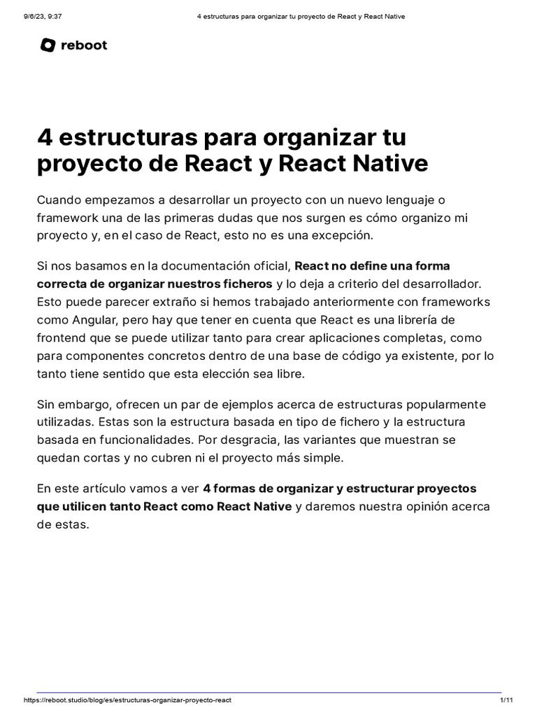 4 Estructuras para Organizar Tu Proyecto de React y React Native | PDF ...