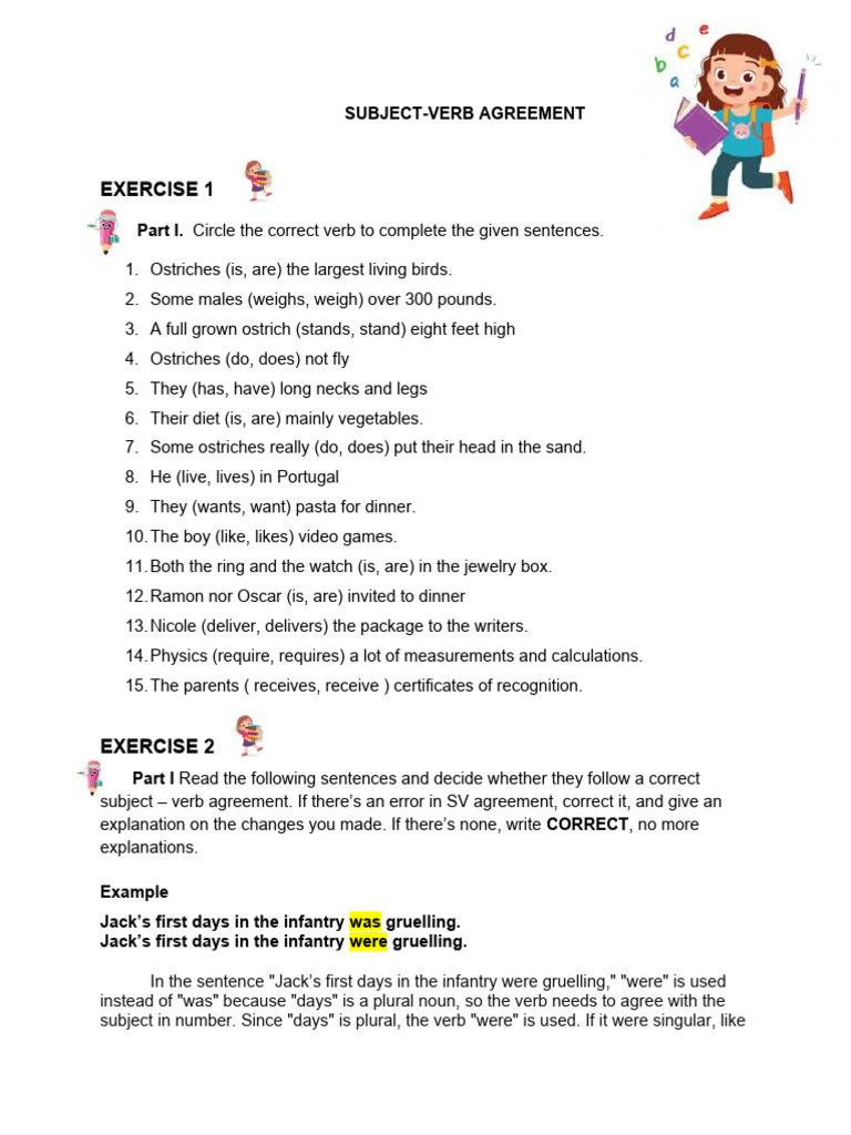 Worksheet - Subject Verb Agreement | PDF | Verb | Subject (Grammar)