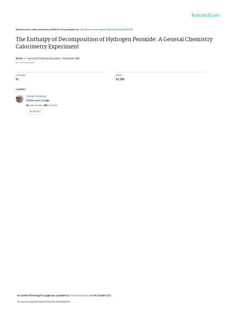 Enthalpy of Hydrogen Peroxide Decomposition | PDF | Hydrogen Peroxide ...