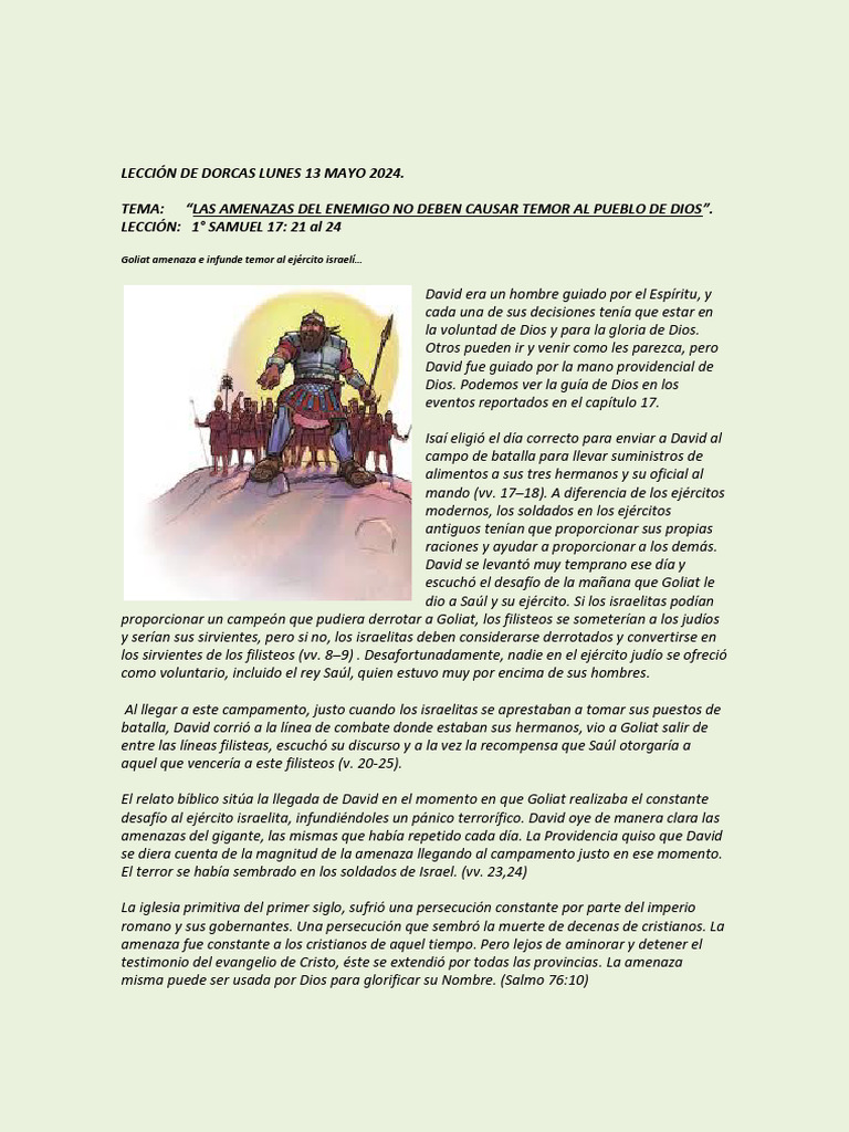 Lección de Dorcas Lunes 13 Mayo 2024 | PDF | David | Goliat
