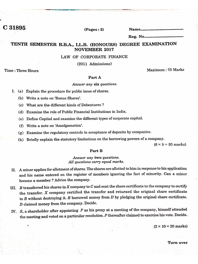 2017 9th Sem Bba Llb Hons Qp Pdf