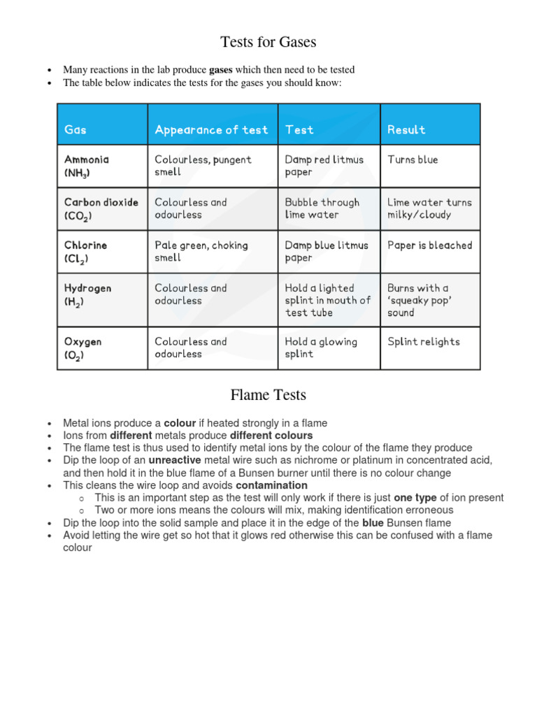 13 Chemical Tests Pdf Sodium Hydroxide Ion