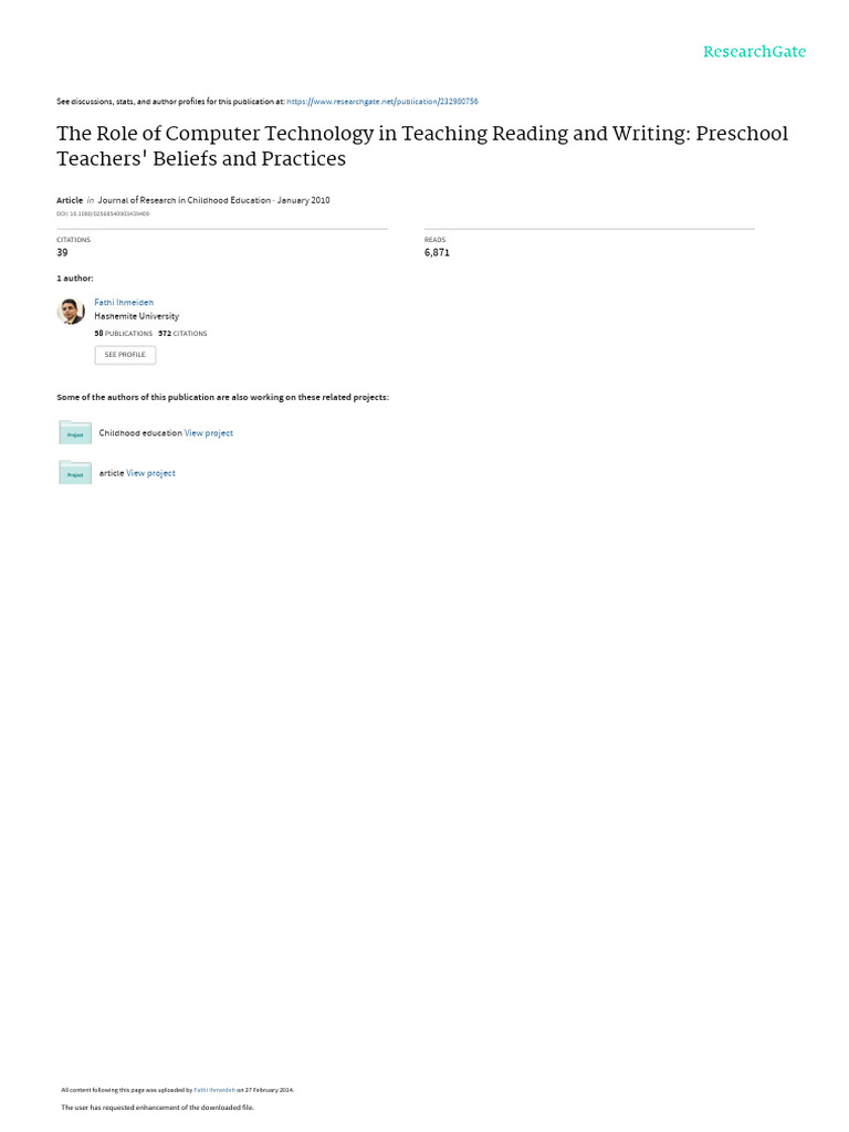 The Role of Computer Technology | PDF | Literacy | Teachers