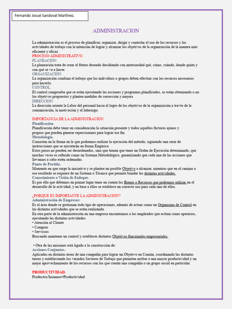 Resumen. Administracion. | PDF | Planificación | Business