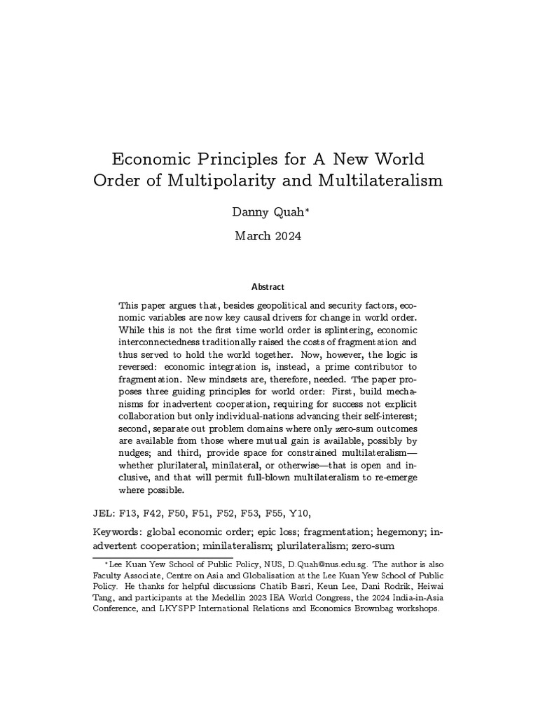 2024.03 Danny - Quah New World Order Multipolarity Multilateralism | PDF | National Security ...