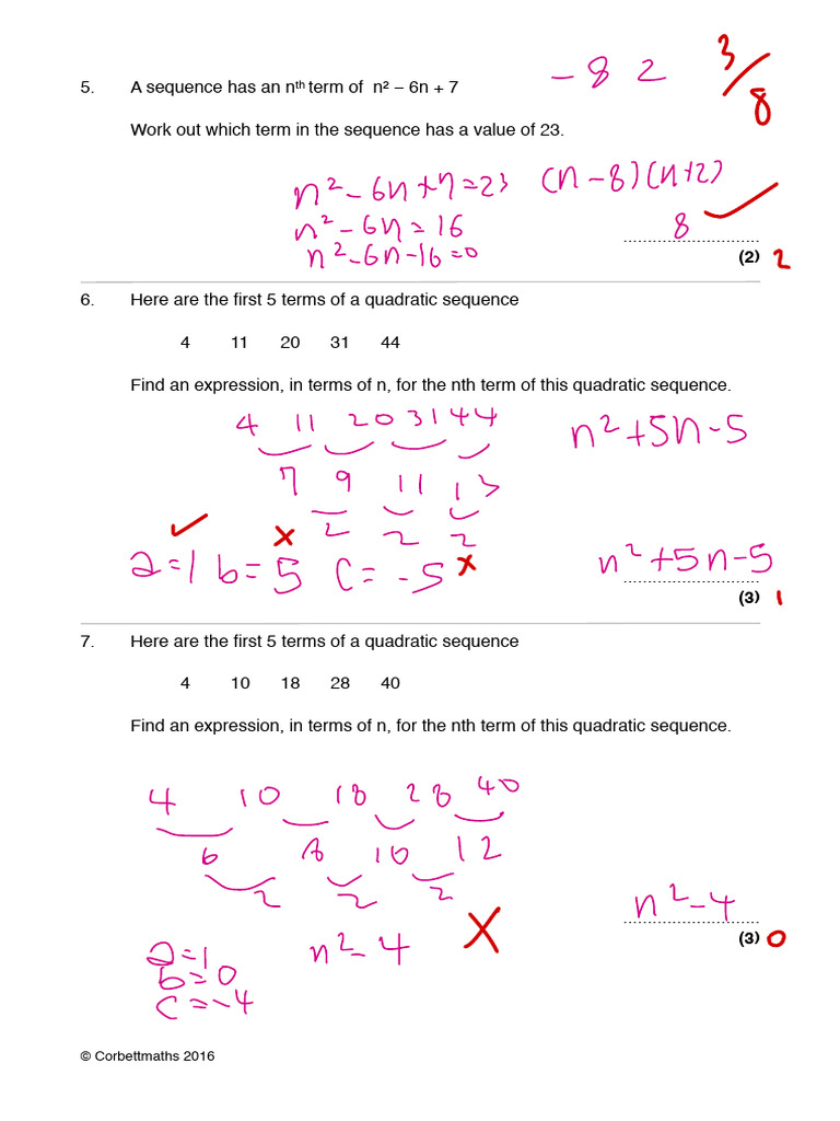 (Fixed) Quadratic NTH Term | PDF
