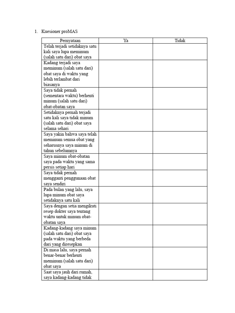 Kuesioner proMAS Dan MARS | PDF