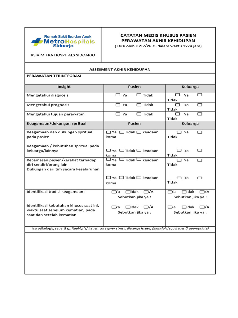 Form Assesment Akhir Kehidupan | PDF