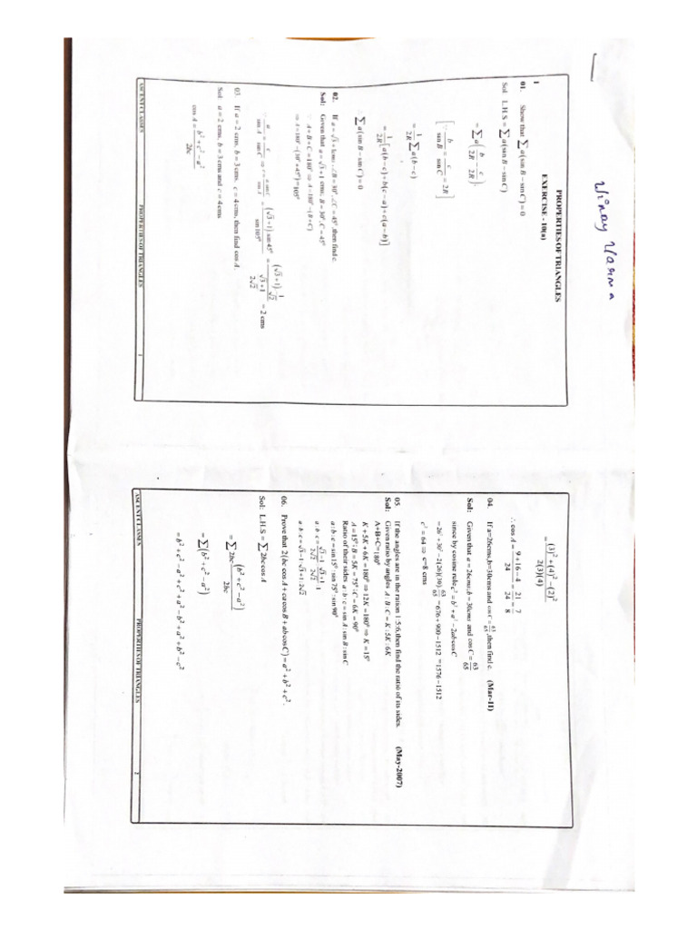 Maths Formulas of 1st Year Chapter Trigonometry | PDF