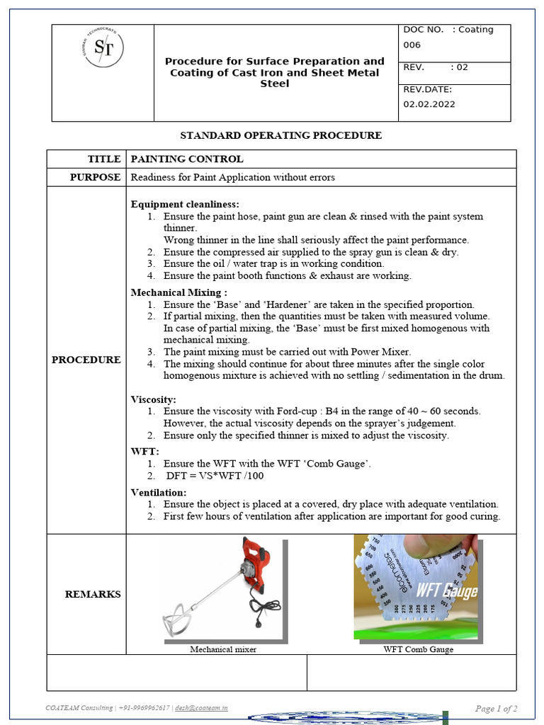 Coating Procedure - Sop 06 Painting Control | PDF | Paint | Materials
