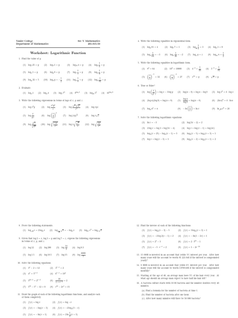 Logarithms Questions Pdf Logarithm Mathematics