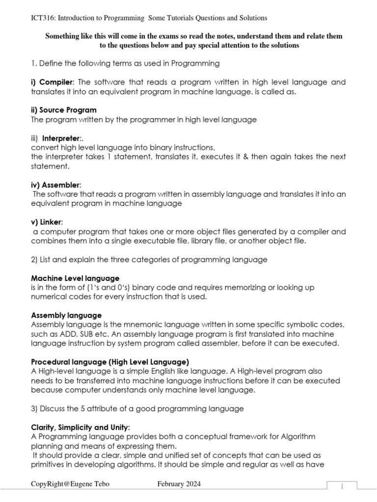 ICT316 Intr_to_programming_Some tutorials Quest_Solution2 | PDF | Computer Program | Programming