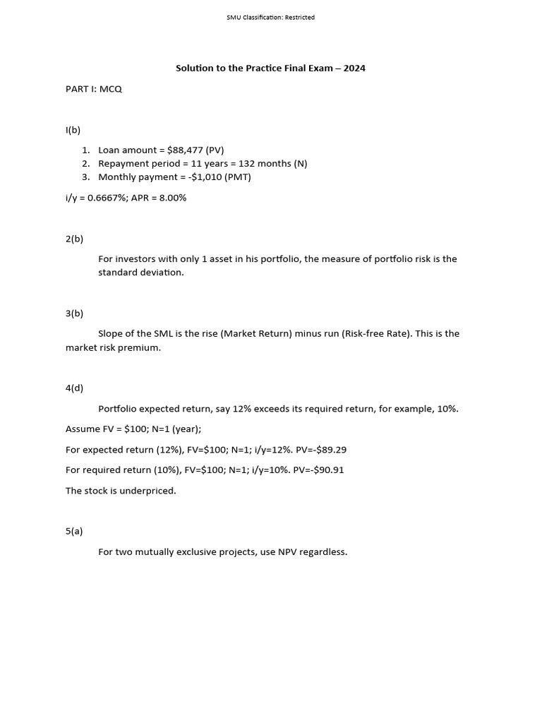 Final Exam Examples 2024 Solutions | PDF | Standard Deviation | Present ...