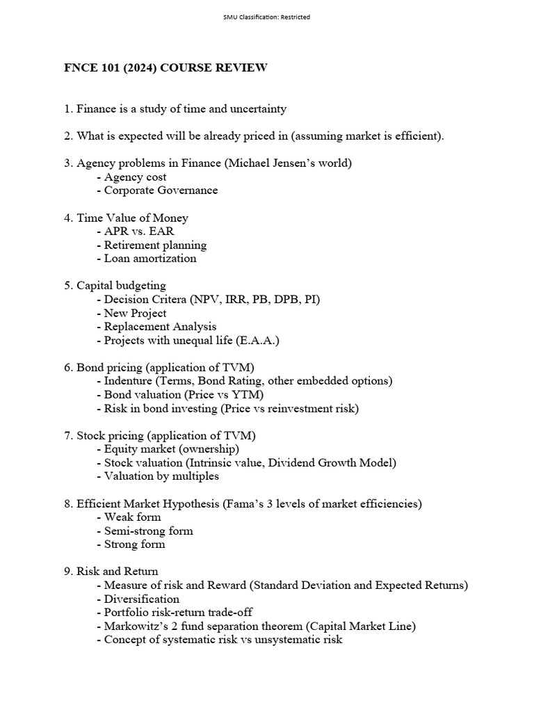 FNCE 101 Course Review 2024 | PDF | Business | Computers