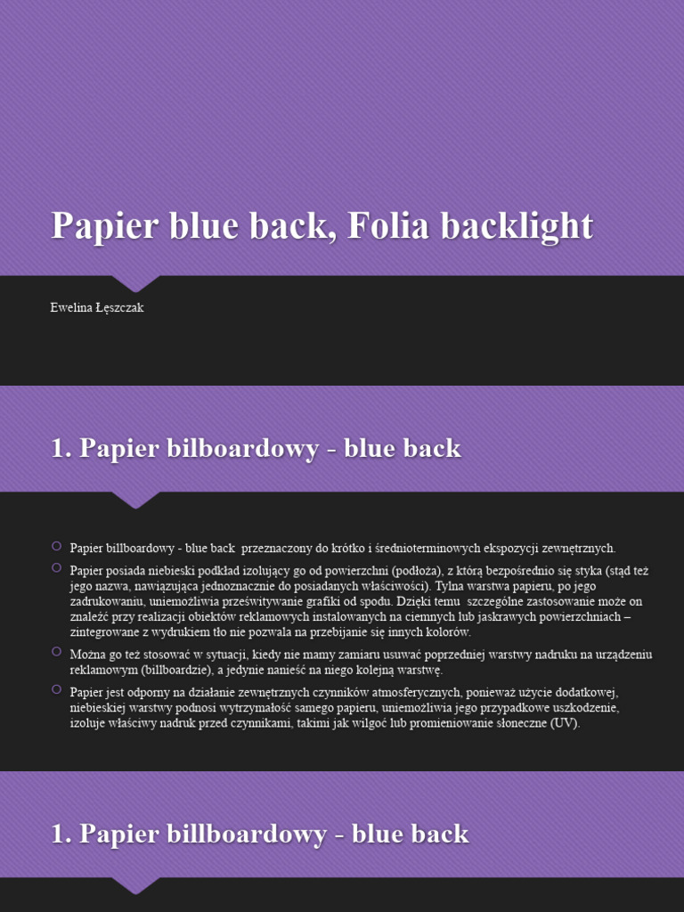 Lekcja 3 I 4 Papier Blue Back, Folia Backlight | PDF