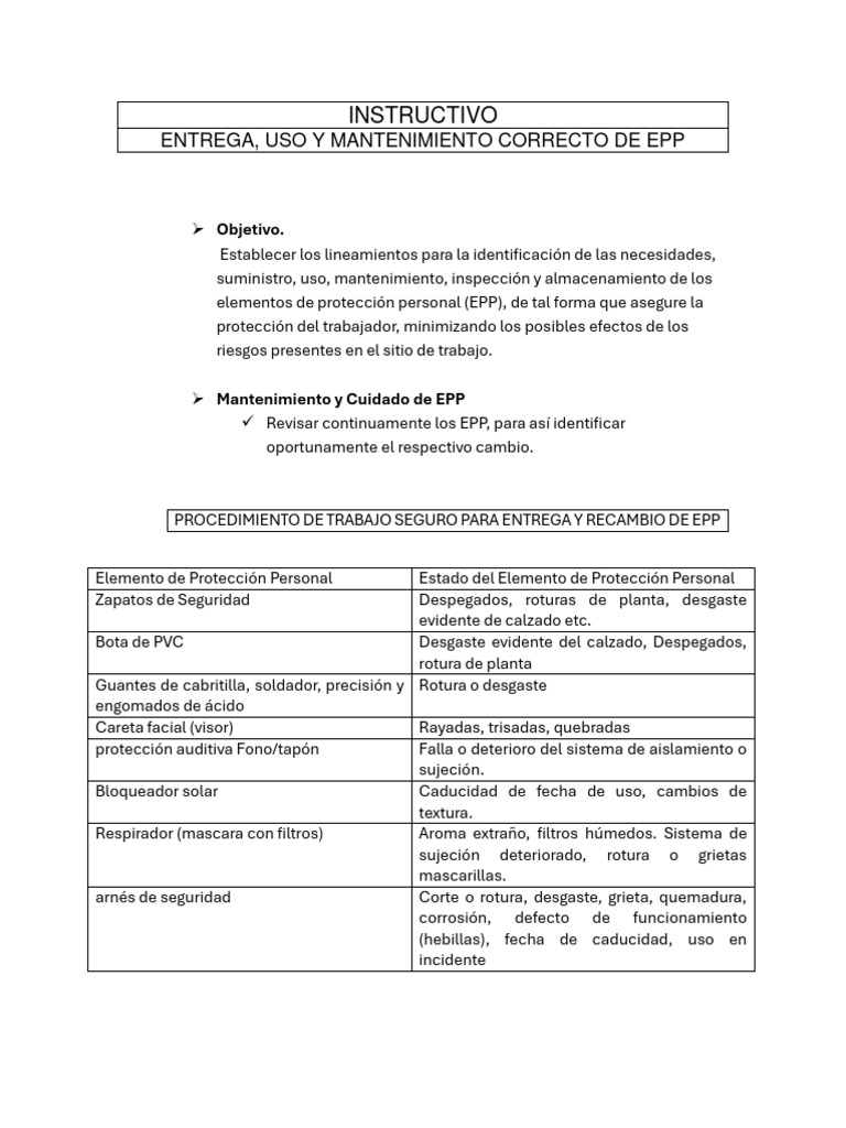 Instructivo de Epp | PDF