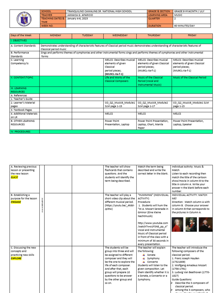 Classical Music Lesson Plan | PDF | Composers | Wolfgang Amadeus Mozart