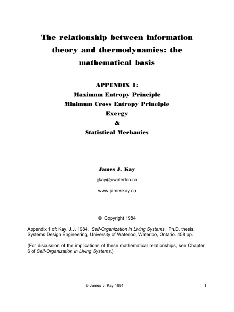 The Relationship Between Information Theory and Thermodynamics: The Mathematical Basis | PDF ...