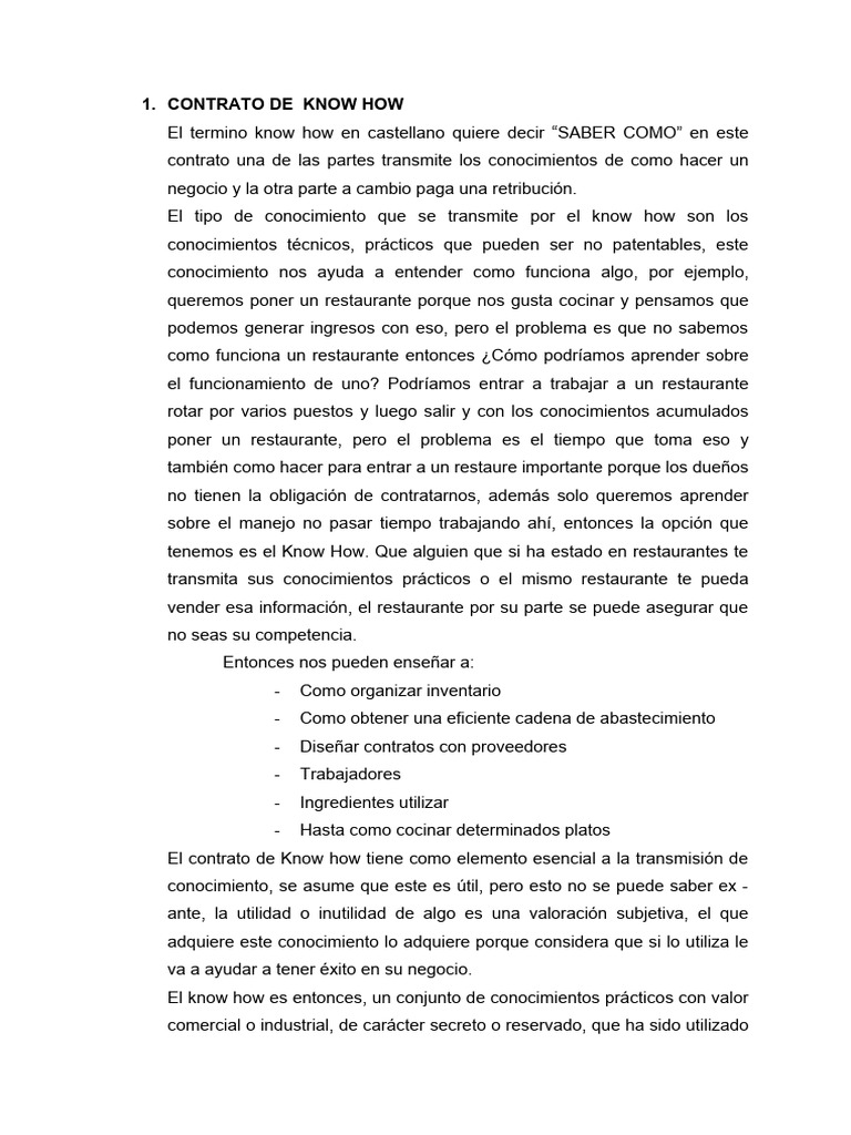 CONTRATO DE KNOW HOW - Docx Expo | PDF | Conocimiento