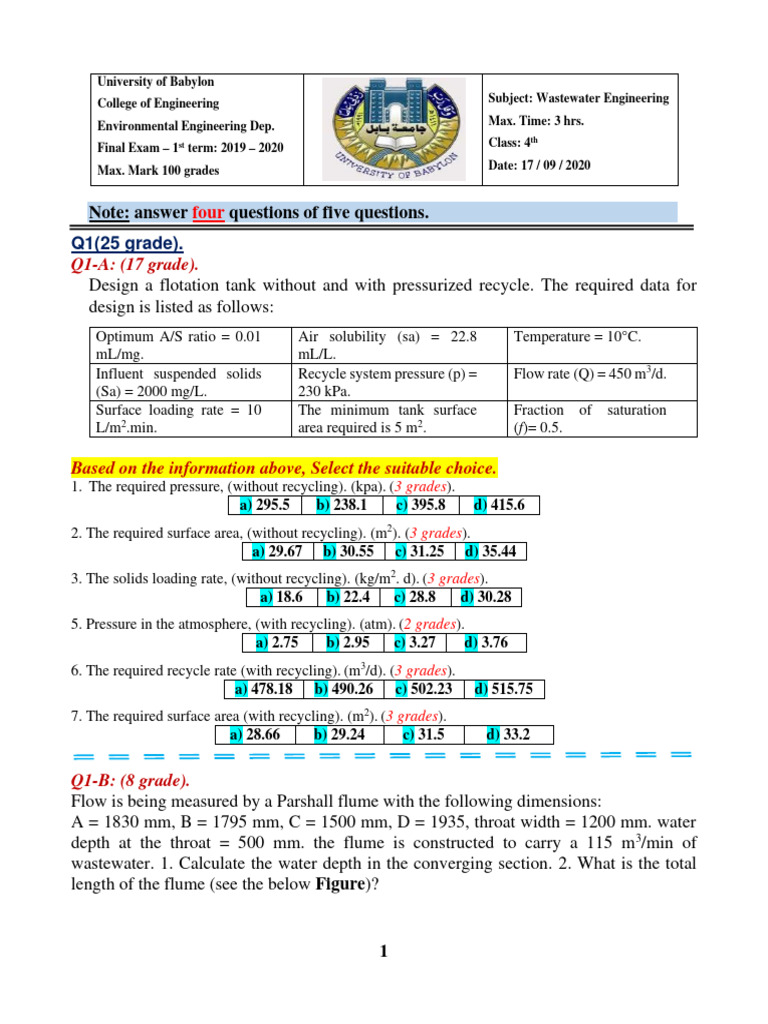 Wastewater Exam 1-signed | PDF | Sewage Treatment | Water