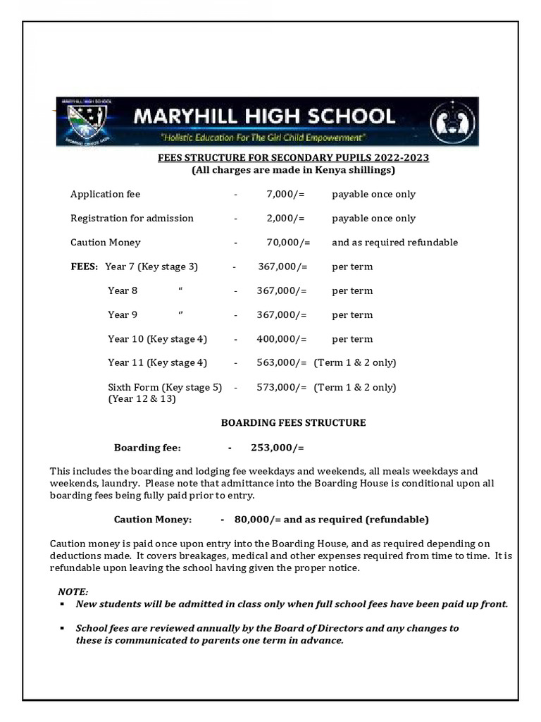 Secondary Fees Structure 2022 2023 - 2 | Download Free PDF | Nairobi